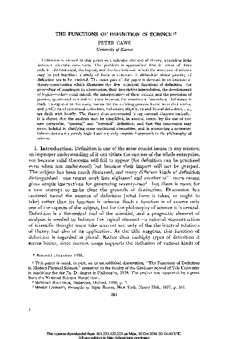 (PDF) The Functions of Definition in Science
