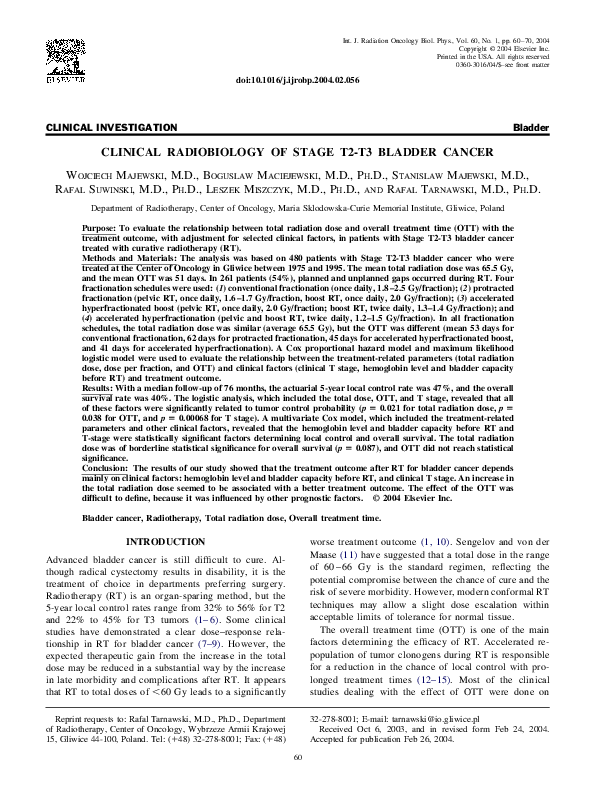 (PDF) Clinical radiobiology of stage T2-T3 bladder cancer