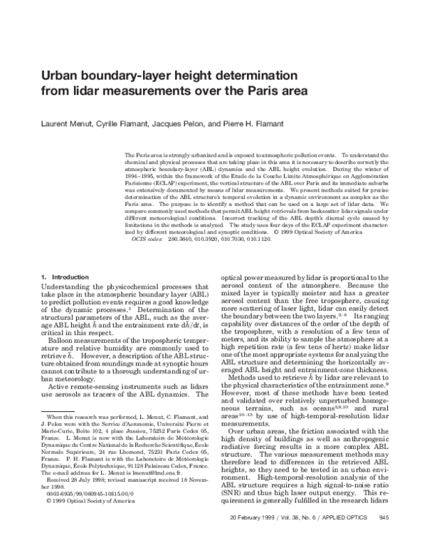 (PDF) Urban Boundary-Layer Height Determination from Lidar Measurements ...