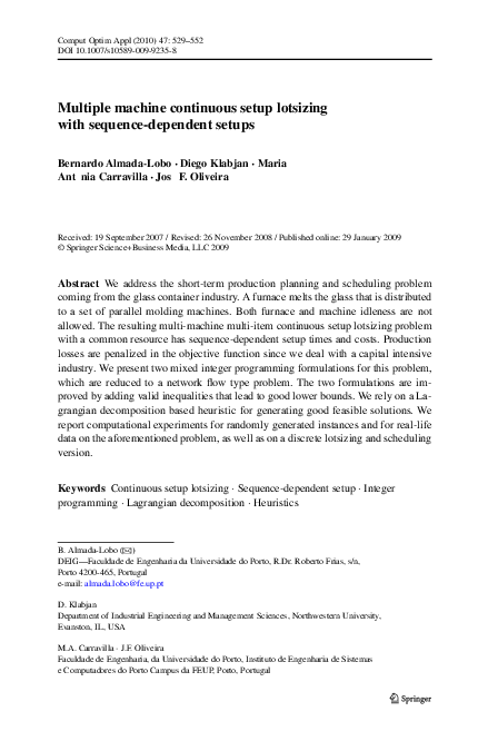 Pdf Multiple Machine Continuous Setup Lotsizing With Sequence