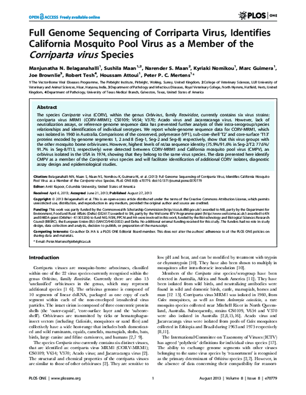 (PDF) Full Genome Sequencing of Corriparta Virus, Identifies California ...