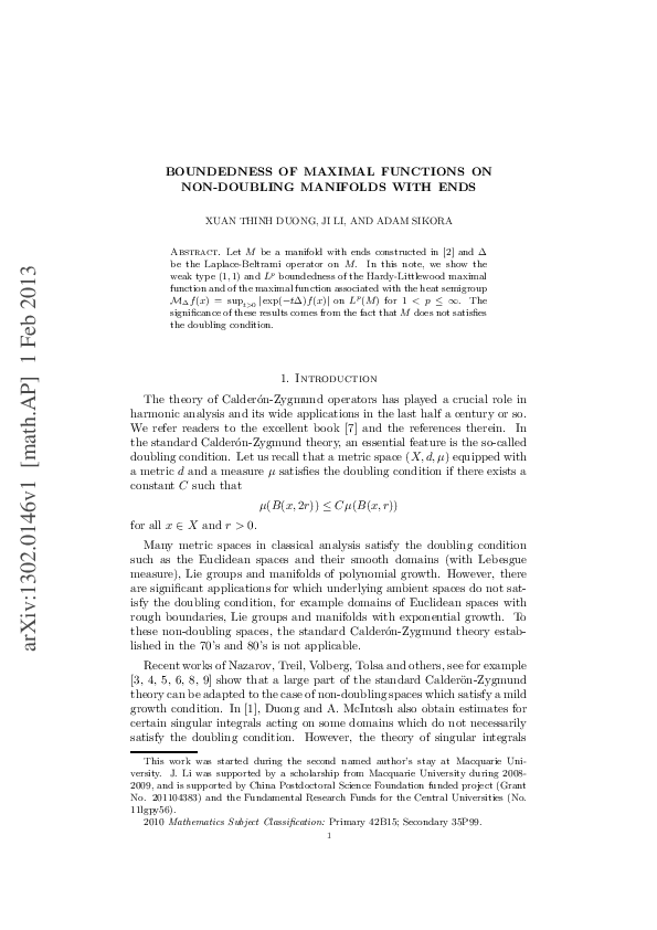 (PDF) Boundedness of maximal functions on non-doubling manifolds with ends