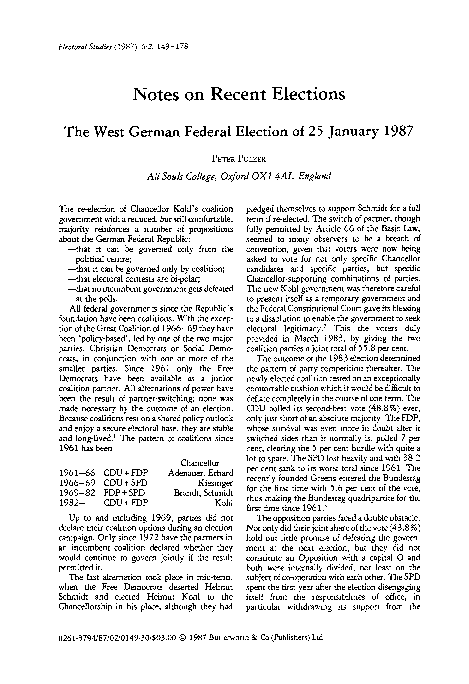 (PDF) The west German federal election of 25 January 1987 | Peter ...