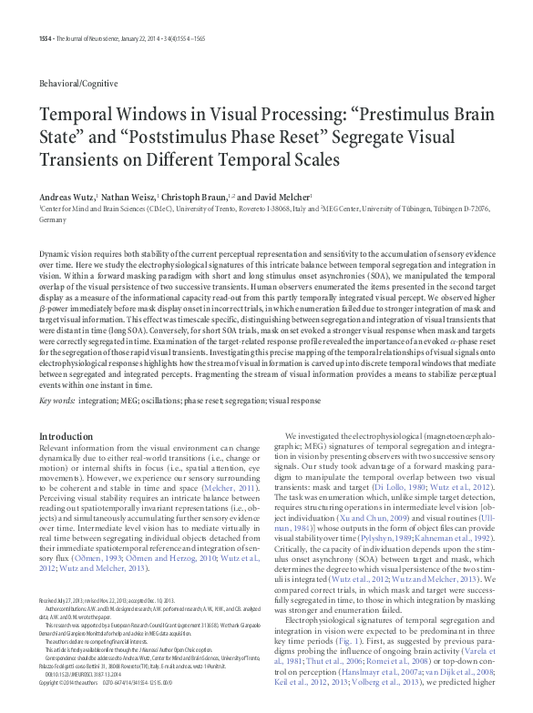 (PDF) The temporal window of individuation limits visual capacity | David Melcher - Academia.edu