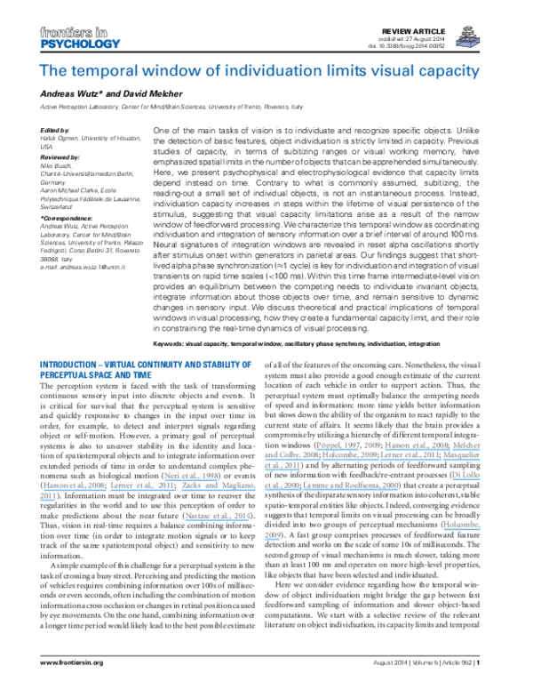 (PDF) The temporal window of individuation limits visual capacity