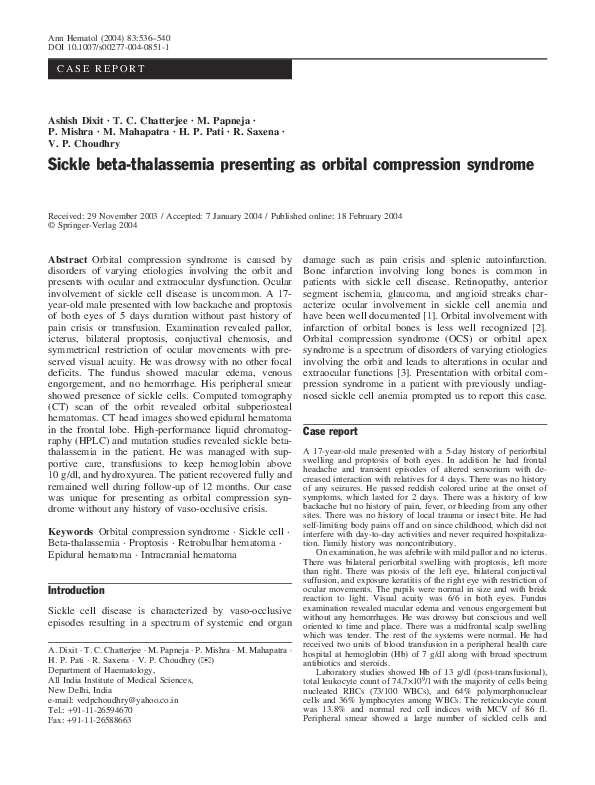 (PDF) Sickle beta-thalassemia presenting as orbital compression syndrome
