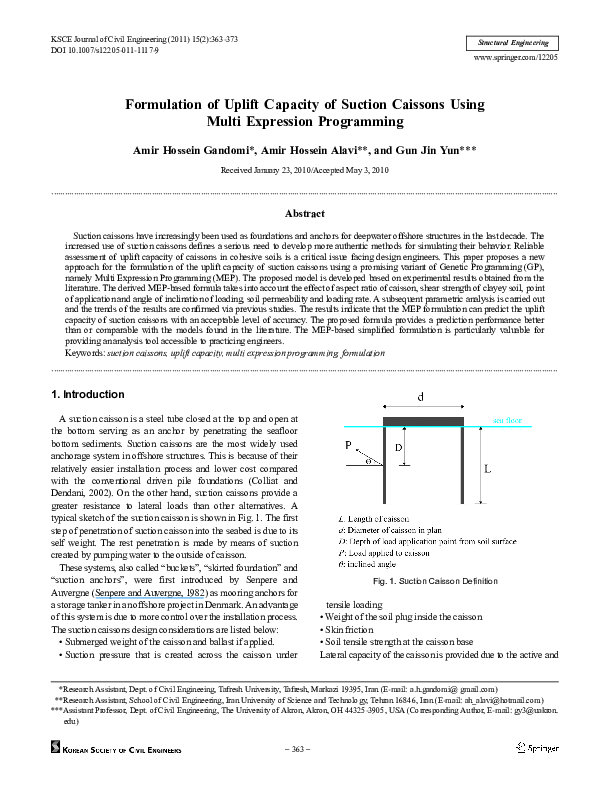 (PDF) Formulation of uplift capacity of suction caissons using multi expression programming