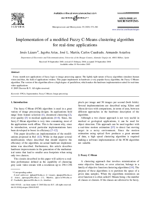Pdf Implementation Of A Modified Fuzzy C Means Clustering Algorithm For Real Time Applications 1454