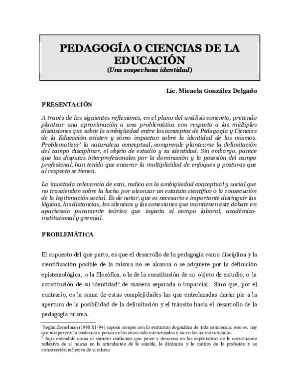 Doc Pedagogía O Ciencias De La Educación Una Sospechosa Identidad