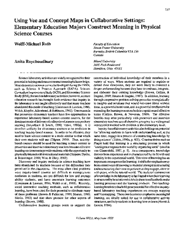 (PDF) Using Vee and Concept Maps in Collaborative Settings: Elementary ...