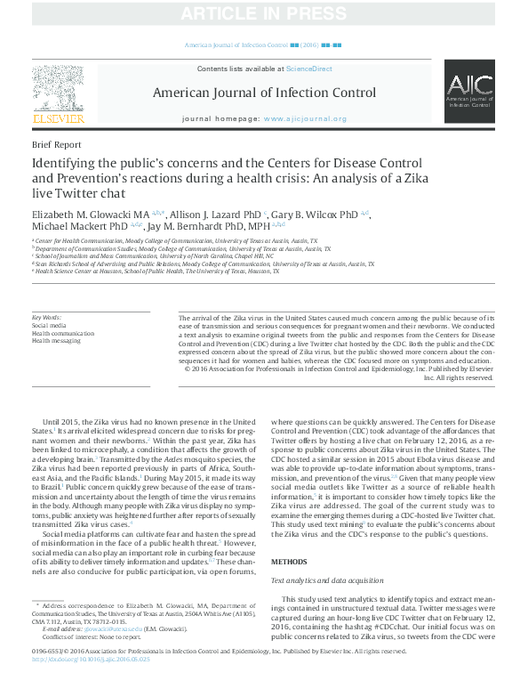 (PDF) Identifying the public's concerns and the Centers for Disease ...