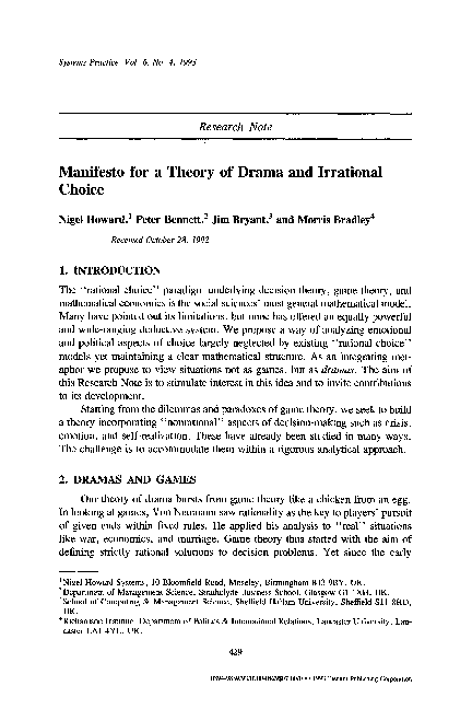 (PDF) Manifesto for a theory of drama and irrational choice