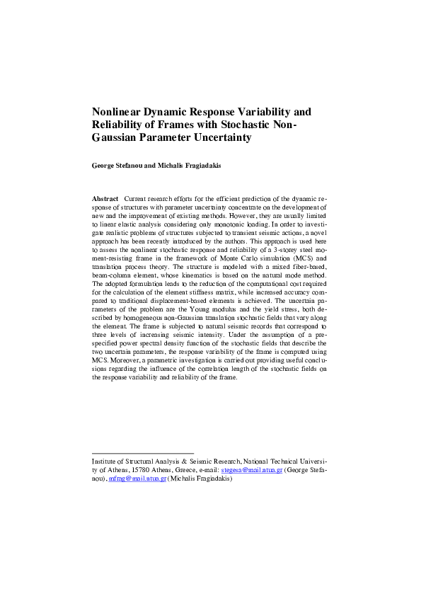 (PDF) Nonlinear Dynamic Response Variability and Reliability of Frames with Stochastic Non ...