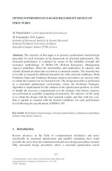 (PDF) OPTIMUM PERFORMANCE-BASED RELIABILITY DESIGN OF STRUCTURES
