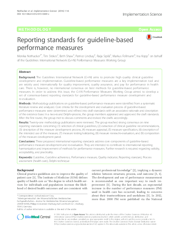 (PDF) Reporting standards for guideline-based performance measures
