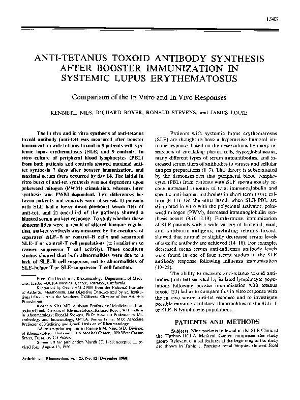 (PDF) Anti-tetanus toxoid antibody synthesis after booster immunization ...