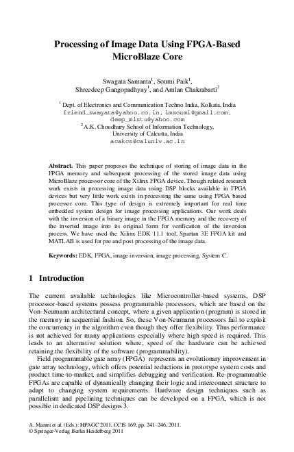 (PDF) Processing of Image Data Using FPGA-Based MicroBlaze Core