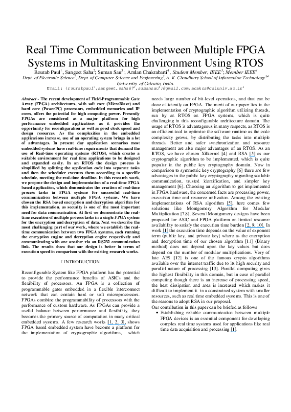 (PDF) Real time communication between multiple FPGA systems in multitasking environment using RTOS