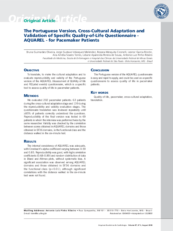 (PDF) Validation of the Edinburgh Claudication Questionnaire