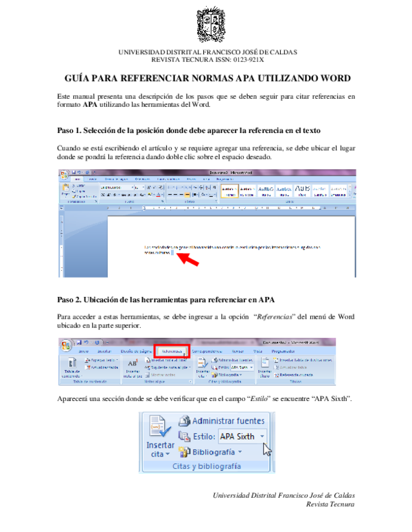 (PDF) GUÍA PARA REFERENCIAR NORMAS APA UTILIZANDO WORD