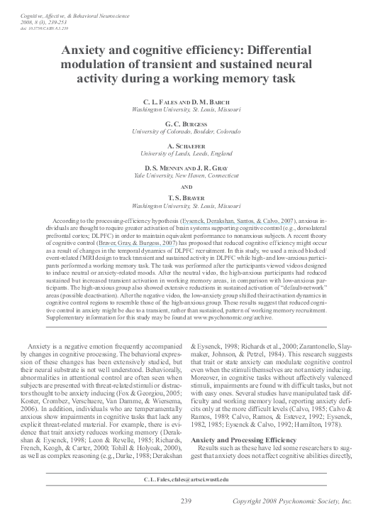 (PDF) Anxiety and cognitive efficiency: Differential modulation of transient and sustained ...