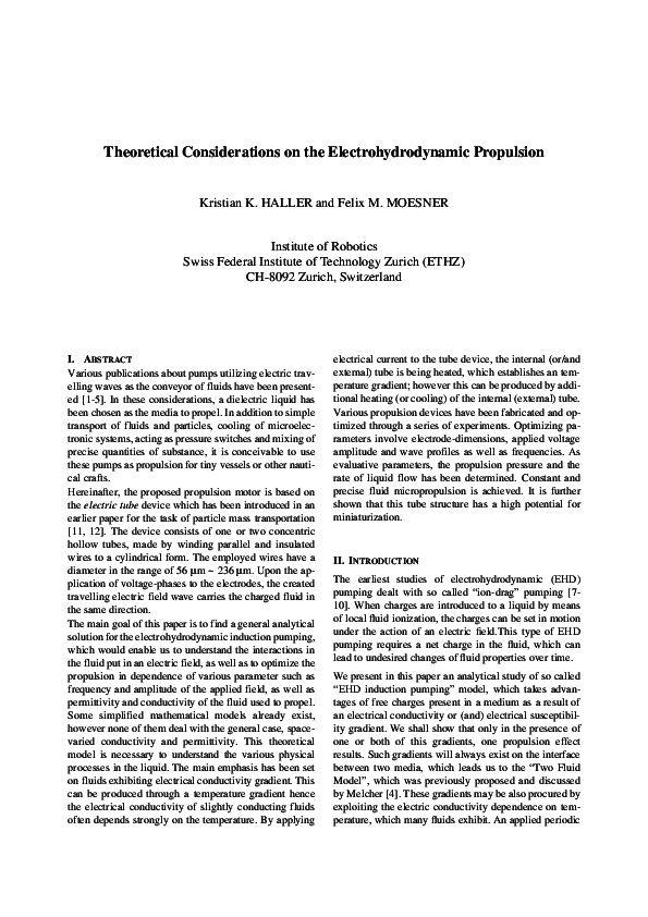 (PDF) Theoretical Considerations on the Electrohydrodynamic Propulsion