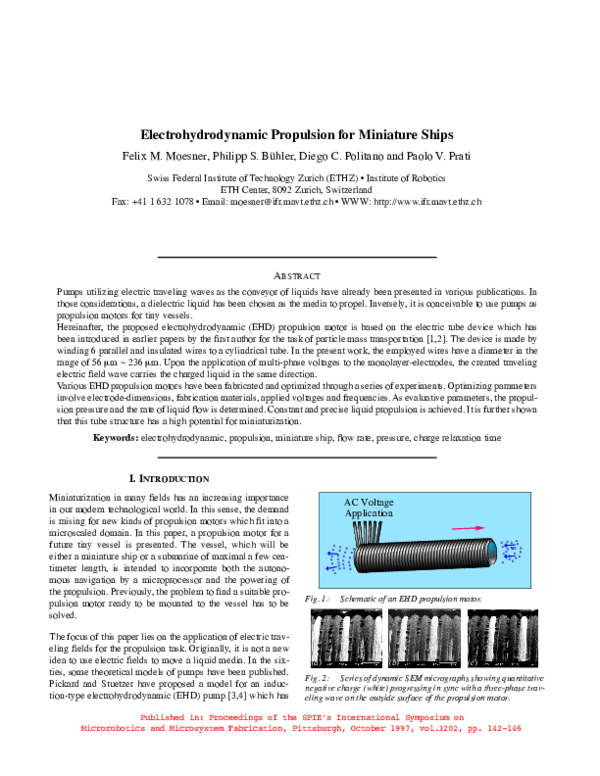 (PDF) Electrohydrodynamic propulsion for miniature ships
