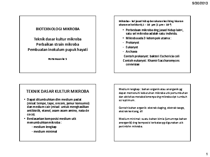 (PDF) BIOTEKNOLOGI MIKROBA Teknik dasar kultur mikroba Perbaikan strain ...