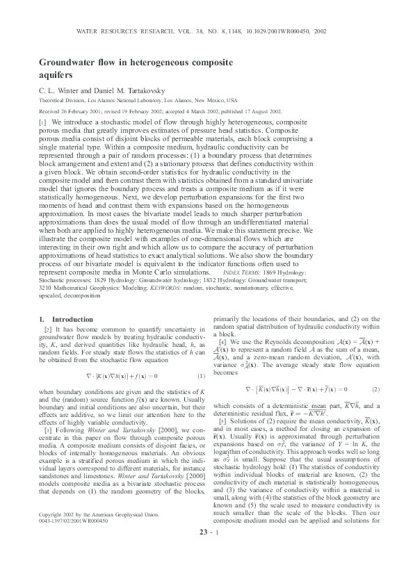 (PDF) Groundwater flow in heterogeneous composite aquifers