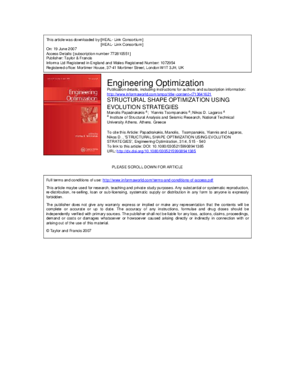 Pdf Structural Shape Optimization Using Evolution Strategies Nikos Lagaros
