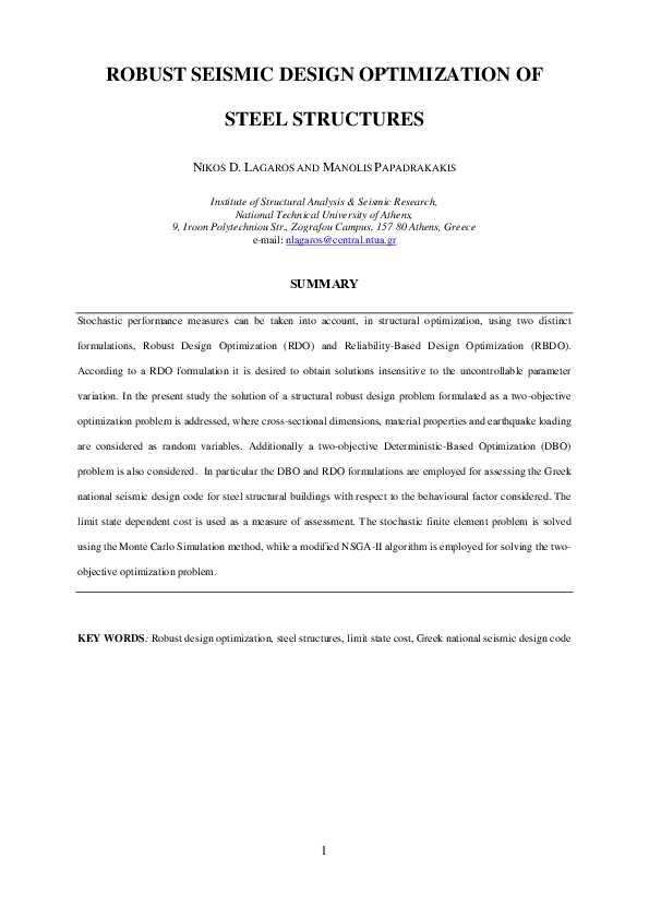 (PDF) Robust seismic design optimization of steel structures