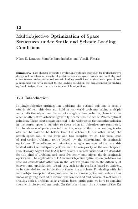 Pdf Multiobjective Optimization Of Space Structures Under Static And Seismic Loading Conditions