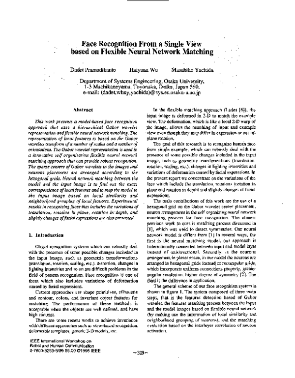 Pdf Face Recognition From A Single View Based On Flexible Neural Network Matching