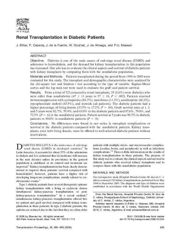 (PDF) Renal Transplantation in Diabetic Patients