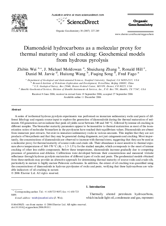 (PDF) Diamondoid hydrocarbons as a molecular proxy for thermal maturity ...