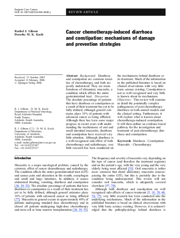 (PDF) Cancer chemotherapy-induced diarrhoea and constipation ...