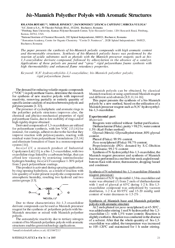 (PDF) bis-Mannich Polyether Polyols with Aromatic Structures