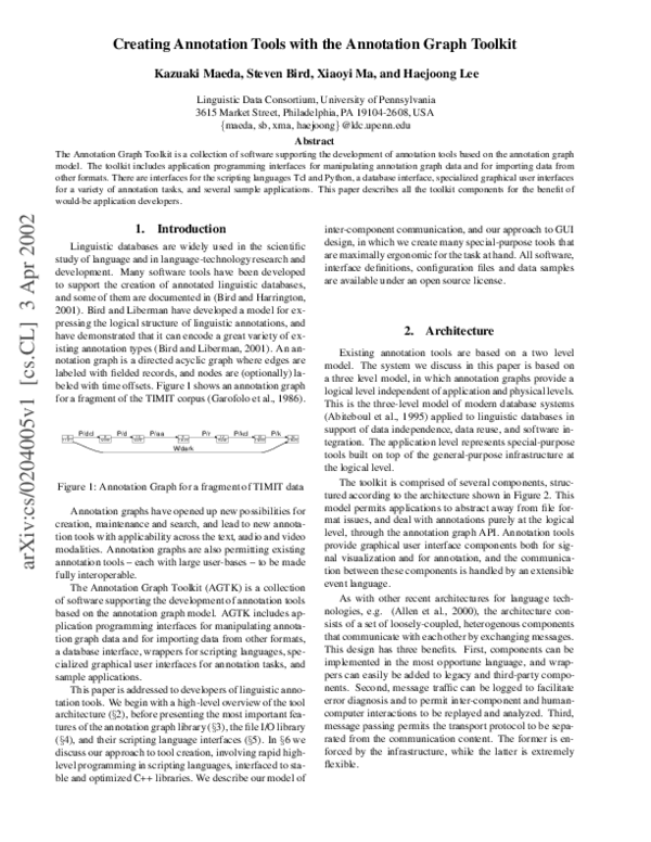 Pdf Creating Annotation Tools With The Annotation Graph Toolkit