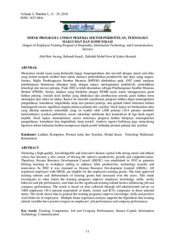 (PDF) Impak Program Latihan Pekerja Sektor Perhotelan, Teknologi ...