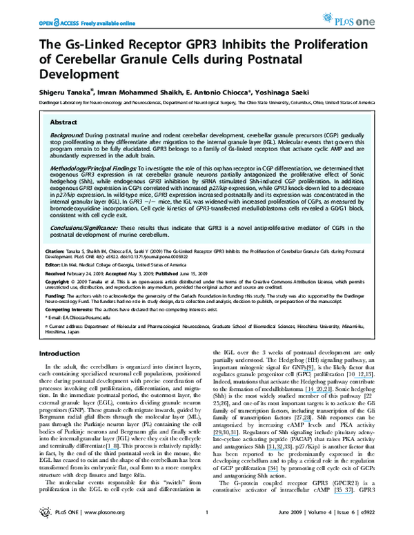 (PDF) The Gs-Linked Receptor GPR3 Inhibits the Proliferation of ...