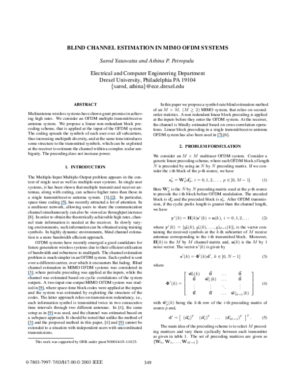 (PDF) Blind channel estimation in MIMO-OFDM systems