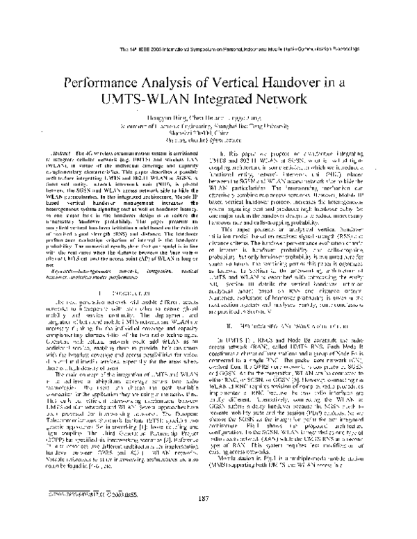 (PDF) Performance analysis of vertical handover in a UMTS-WLAN integrated network