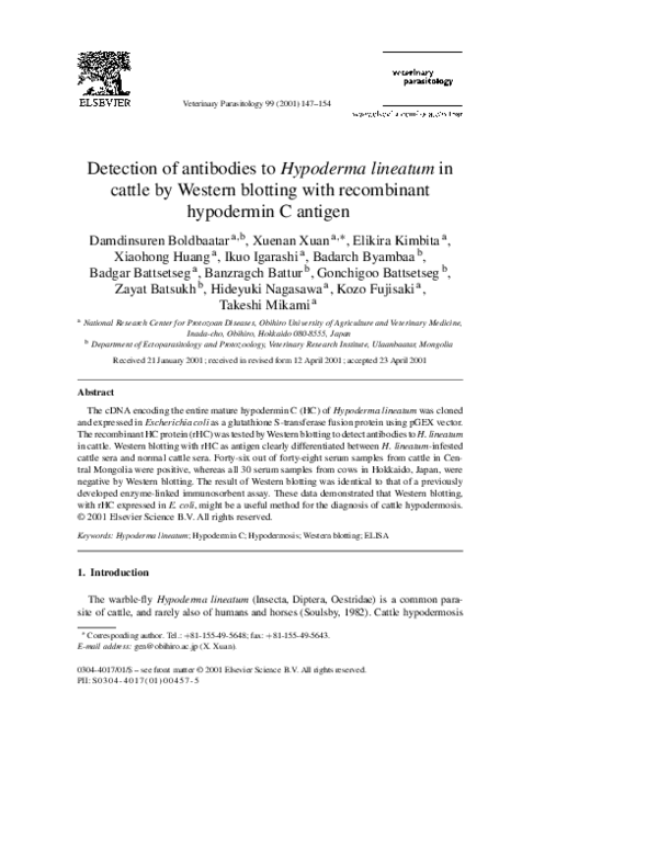 (PDF) Detection of antibodies to Hypoderma lineatum in cattle by ...