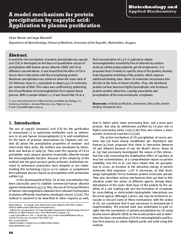 (PDF) A model mechanism for protein precipitation by caprylic acid ...