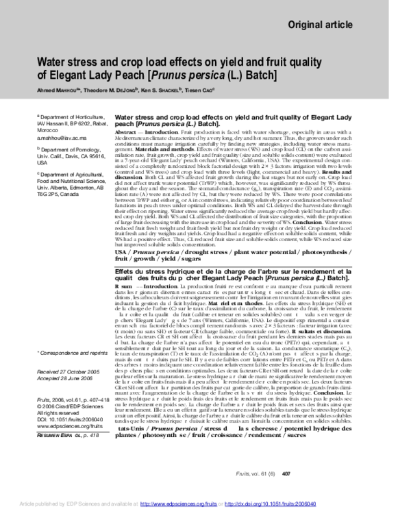 (PDF) Water stress and crop load effects on yield and fruit quality of ...