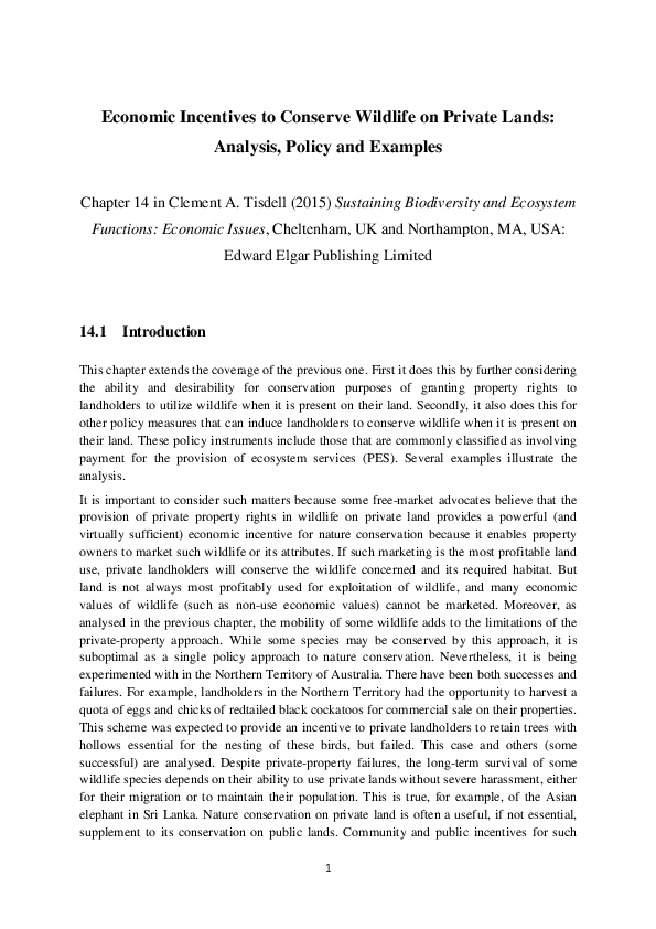 (PDF) Economic Incentives to Conserve Wildlife on Private Lands ...