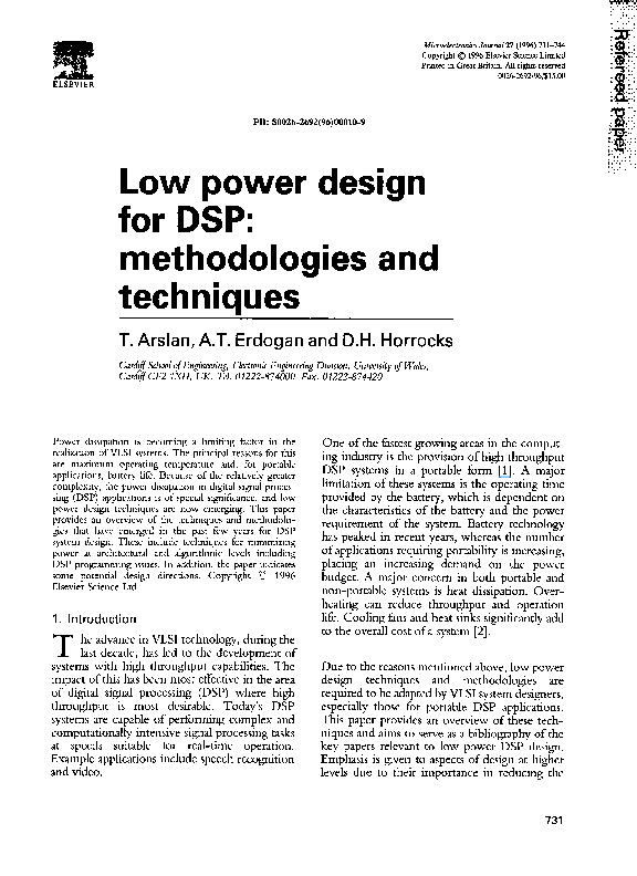 Pdf Low Power Design For Dsp Methodologies And Techniques