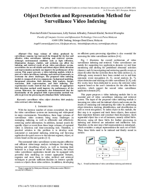 (PDF) Object Detection and Representation Method for Surveillance Video Indexing