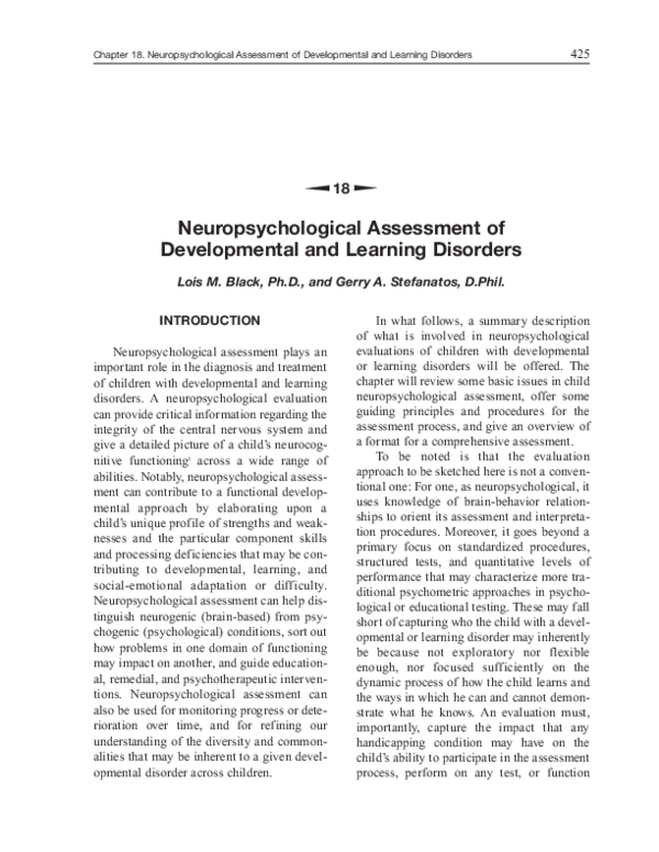 (PDF) Chapter 18. Neuropsychological Assessment of Developmental and ...