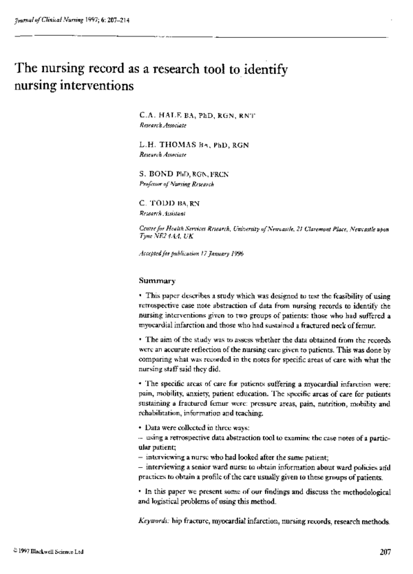 (PDF) The nursing record as a research tool to identify nursing ...